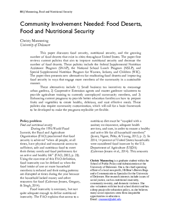 (PDF) Community Involvement Needed: Food Deserts, Food and Nutritional ...