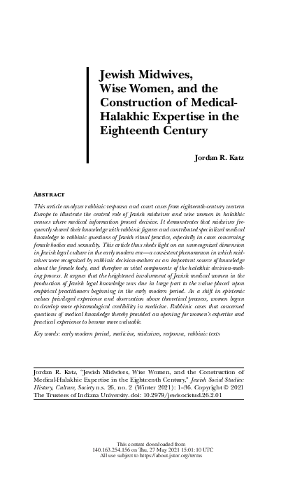 (PDF) Jewish Midwives, Wise Women, and the Construction of Medical ...