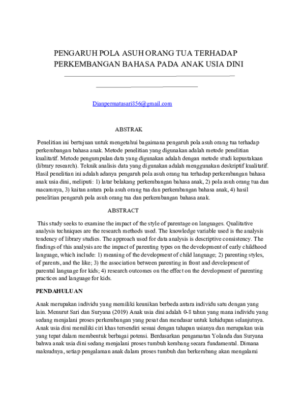 (DOC) PENGARUH POLA ASUH ORANG TUA TERHADAP PERKEMBANGAN BAHASA PADA ANAK USIA DINI