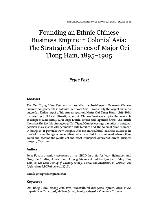 (PDF) Founding an Ethnic Chinese Business Empire in Colonial Asia: The ...
