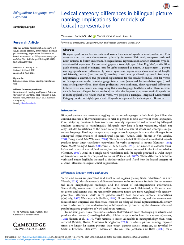 (PDF) Bilingualism: Language and Cognition