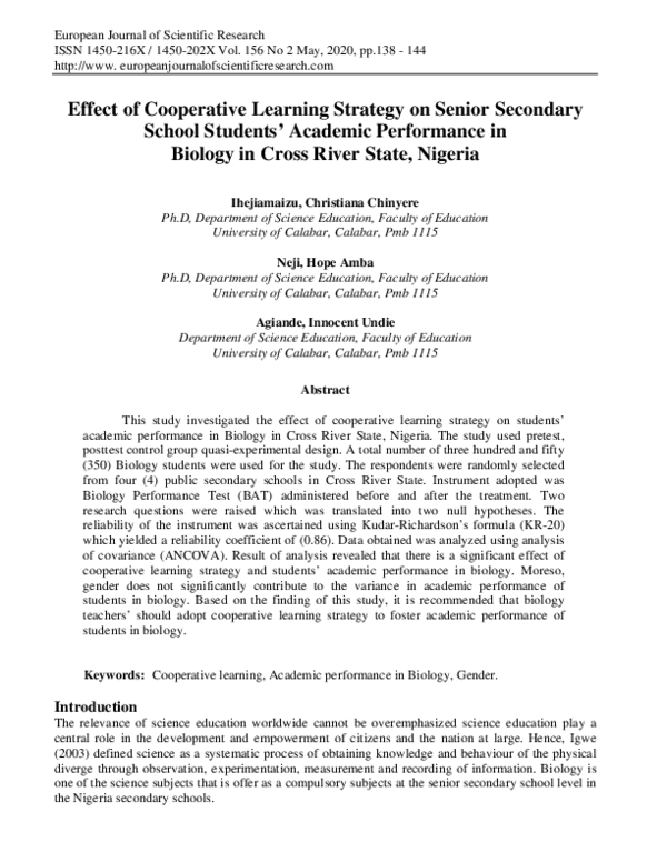 (PDF) Effect of Cooperative Learning Strategy on Senior Secondary ...