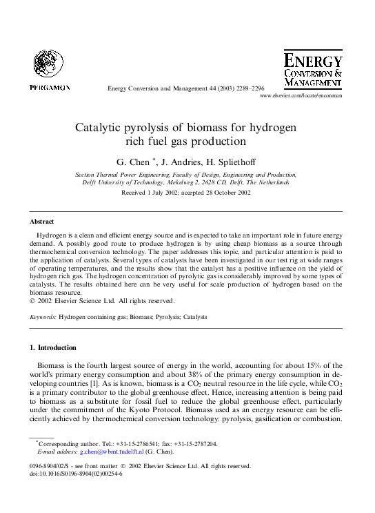(PDF) Catalytic pyrolysis of biomass for hydrogen rich fuel gas production