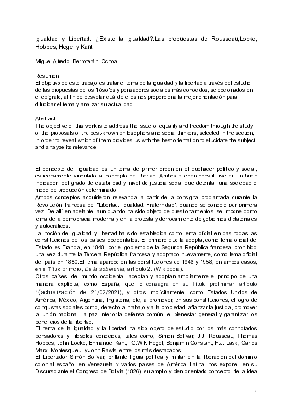 (PDF) Igualdad y Libertad. ¿Existe la igualdad?.Las propuestas de ...