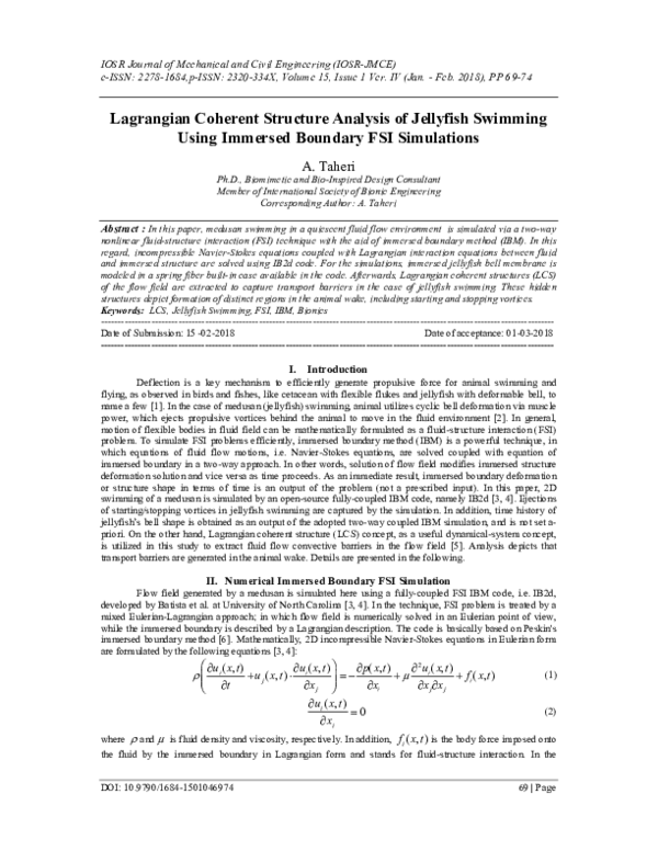 (PDF) Lagrangian coherent structure analysis of jellyfish swimming using immersed boundary FSI ...