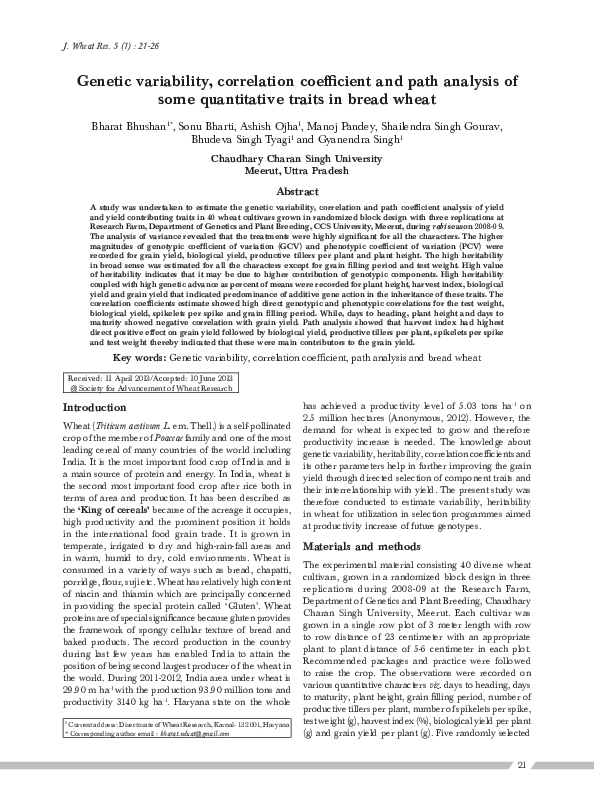 (PDF) Genetic variability, correlation coefficient and path analysis of some quantitative traits ...