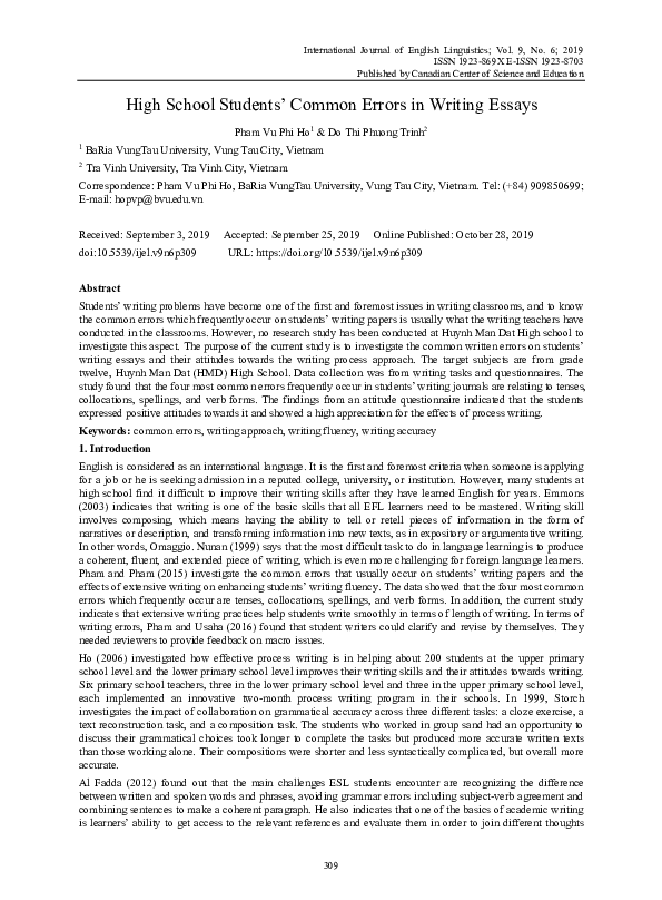 (PDF) High School Students' Common Errors in Writing Essays