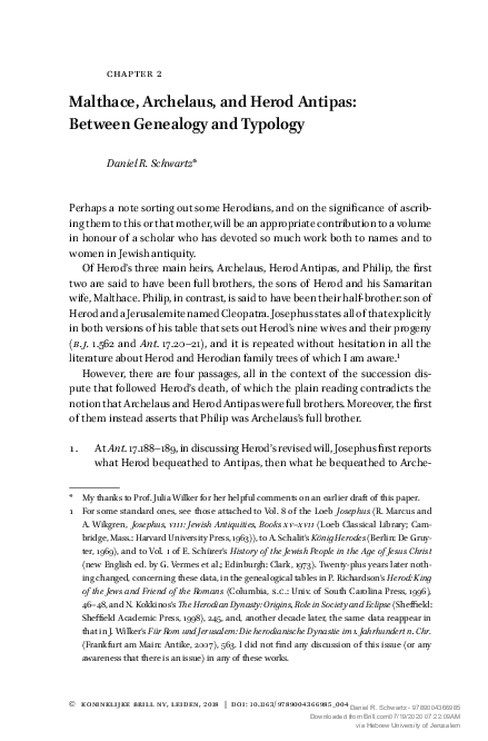 (PDF) Malthace, Archelaus, and Herod Antipas: Between Genealogy and ...