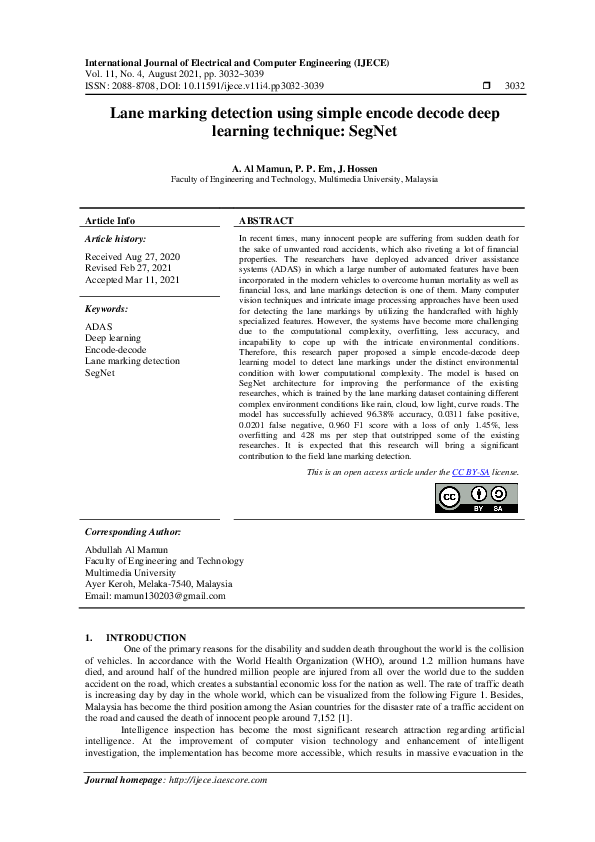 Pdf Lane Marking Detection Using Simple Encode Decode Deep Learning Technique Segnet