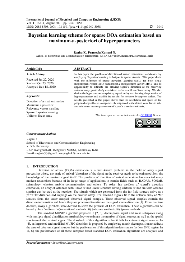 Pdf Bayesian Learning Scheme For Sparse Doa Estimation Based On Maximum A Posteriori Of 7477