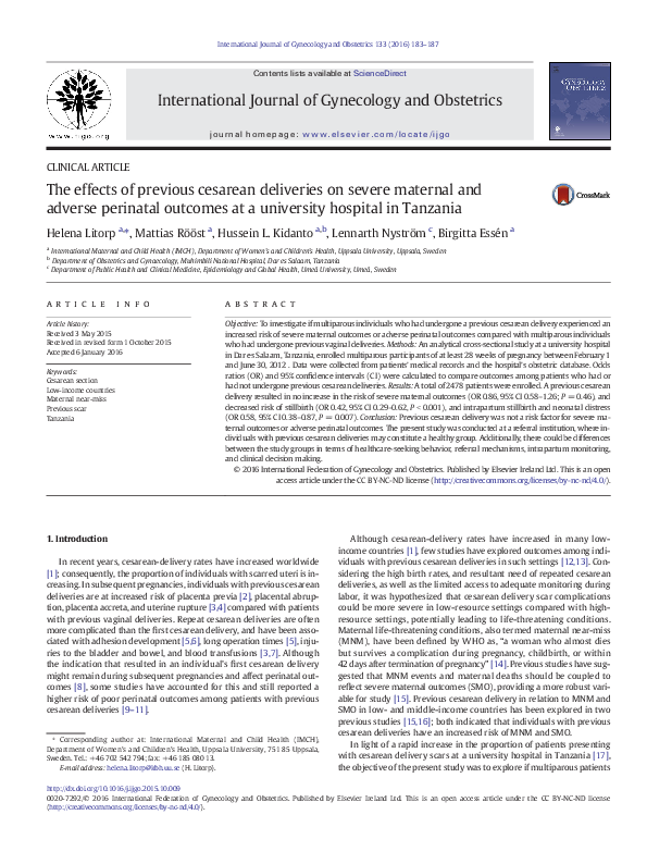 Pdf The Effects Of Previous Cesarean Deliveries On Severe Maternal