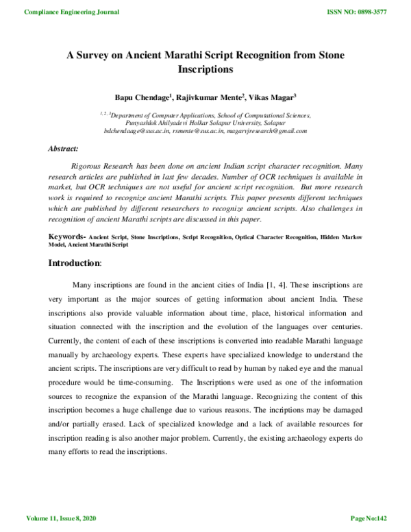 (PDF) A Survey on Ancient Marathi Script Recognition from Stone ...