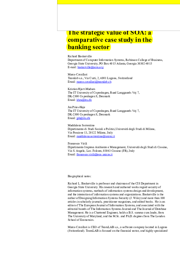 (PDF) The strategic value of SOA: A comparative case study in the banking sector