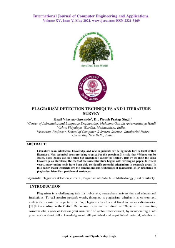 (PDF) PLAGIARISM DETECTION TECHNIQUES AND LITERATURE SURVEY