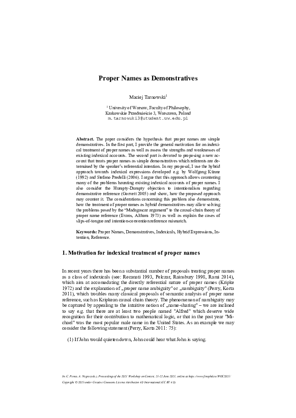 (PDF) Proper Names as Demonstratives
