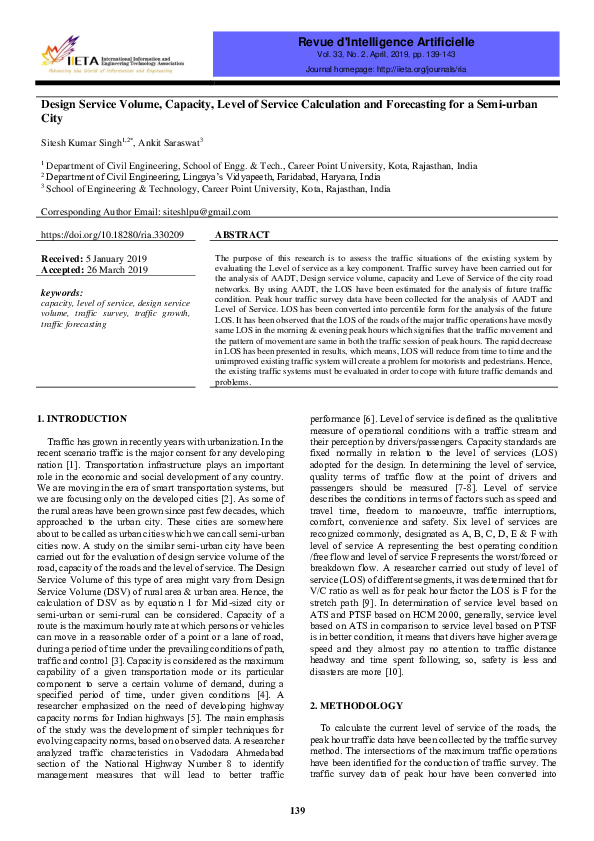 (PDF) Design Service Volume, Capacity, Level of Service Calculation and ...