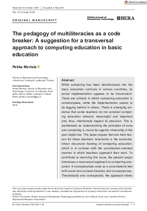 (PDF) The pedagogy of multiliteracies as a code breaker: A suggestion ...