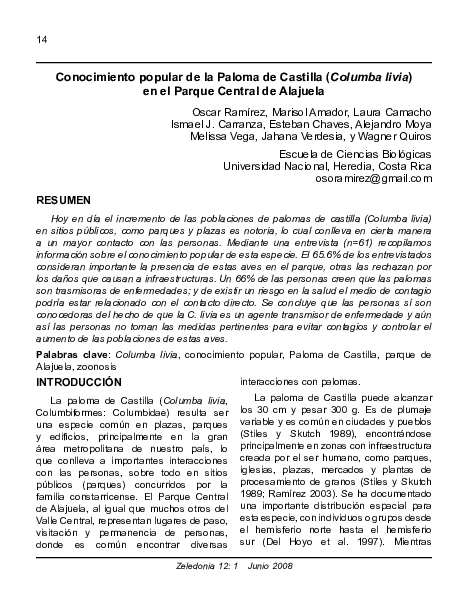 (PDF) Conocimiento popular de la Paloma de Castilla (Columba livia) en ...