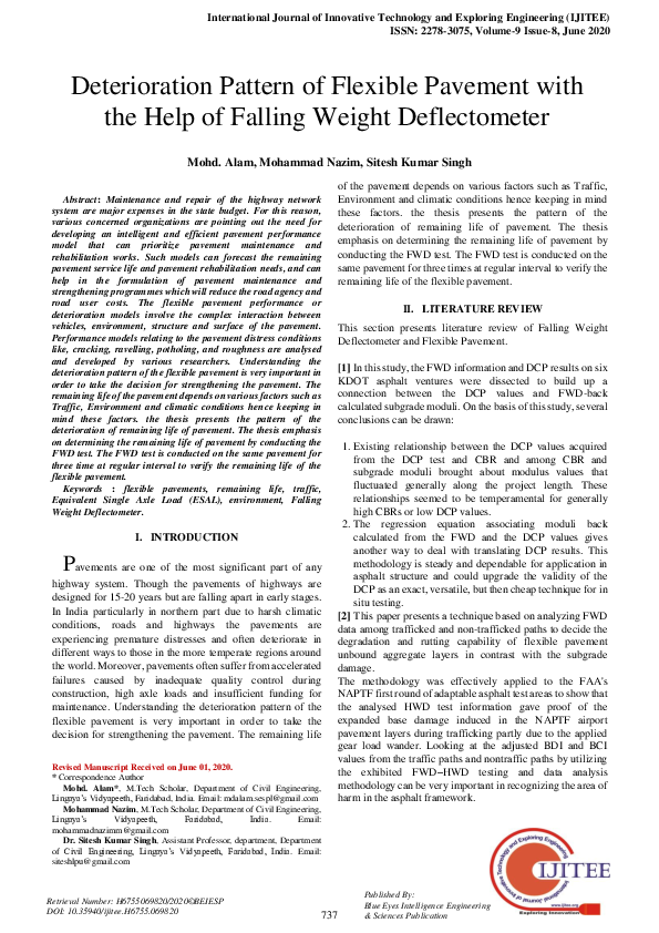 (PDF) Deterioration Pattern of Flexible Pavement with the Help of Falling Weight Deflectometer