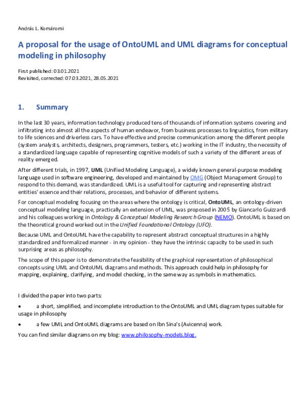 Pdf A Proposal For The Usage Of Ontouml And Uml Diagrams For