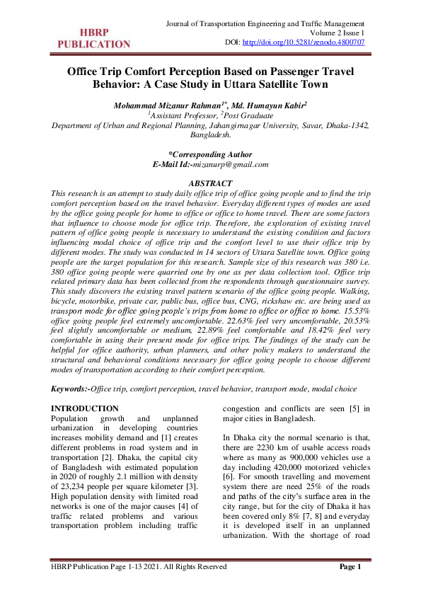 (PDF) Office Trip Comfort Perception Based on Passenger Travel Behavior ...