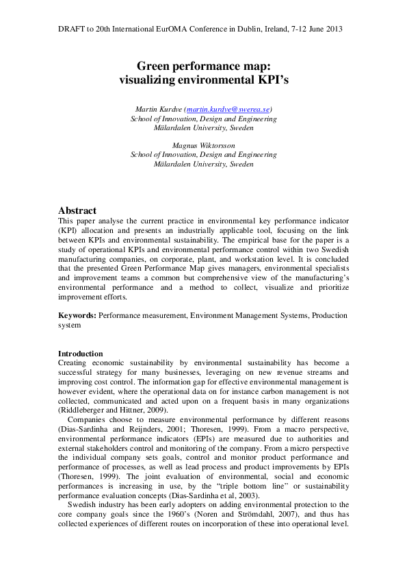 (PDF) Green performance map: visualizing environmental KPI’s