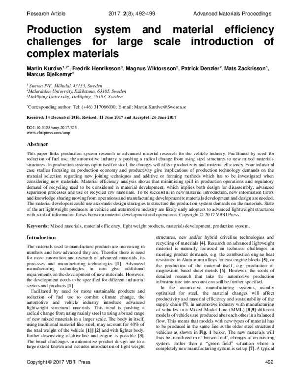 (PDF) Production system and material efficiency challenges for large ...
