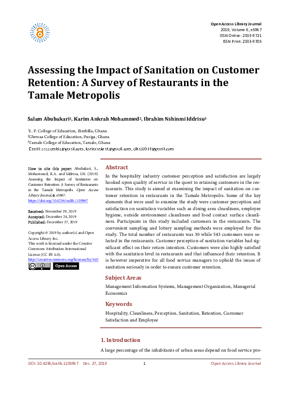 (PDF) Assessing the Impact of Sanitation on Customer Retention: A ...
