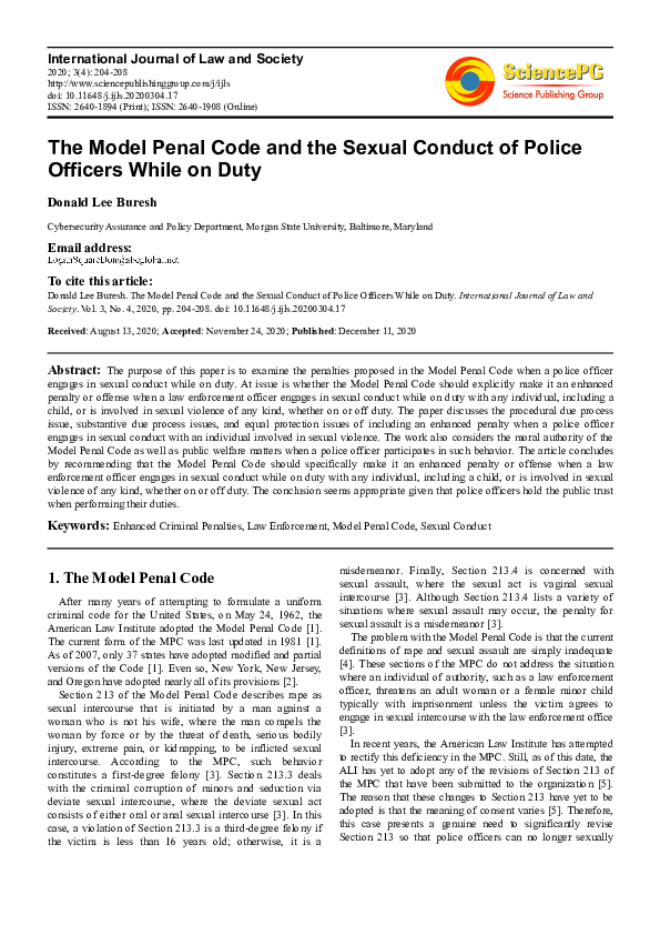(PDF) The Model Penal Code and the Sexual Conduct of Police Officers ...