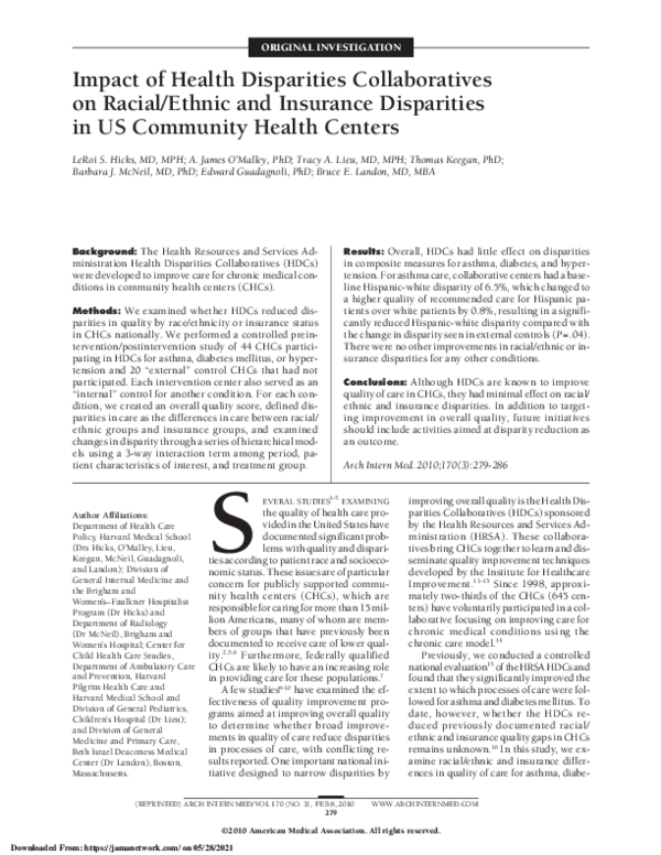 (PDF) Impact of Health Disparities Collaboratives on Racial/Ethnic and ...