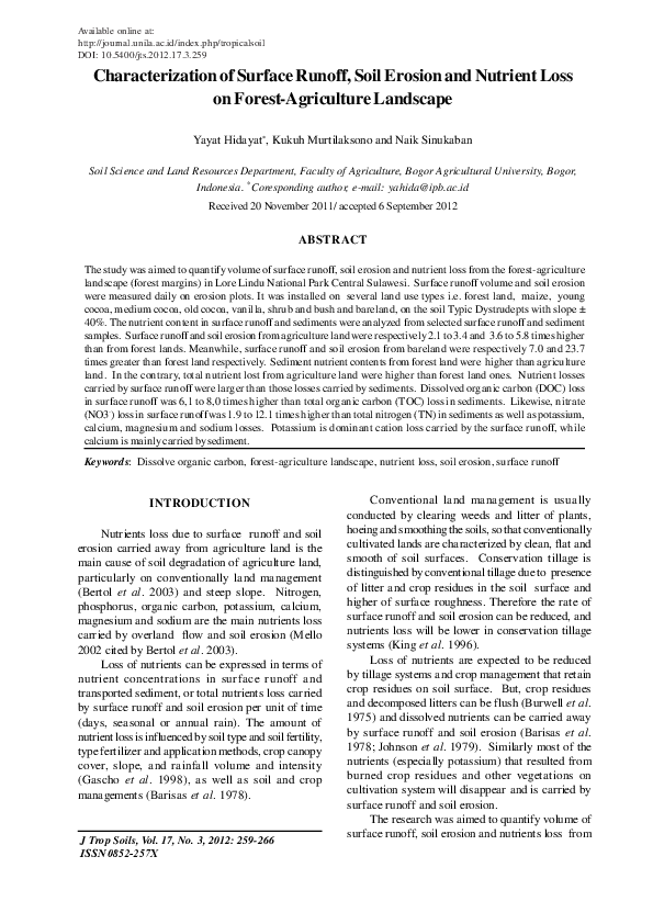 Pdf Characterization Of Surface Runoff Soil Erosion And Nutrient