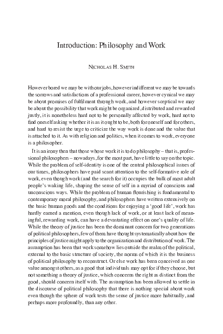(PDF) Introduction: Philosophy and Work