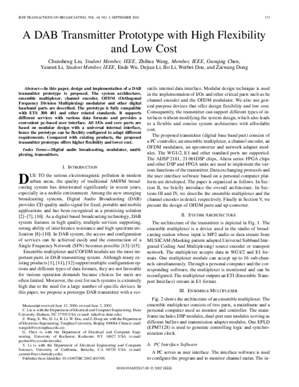 (PDF) A DAB transmitter prototype with high flexibility and low cost