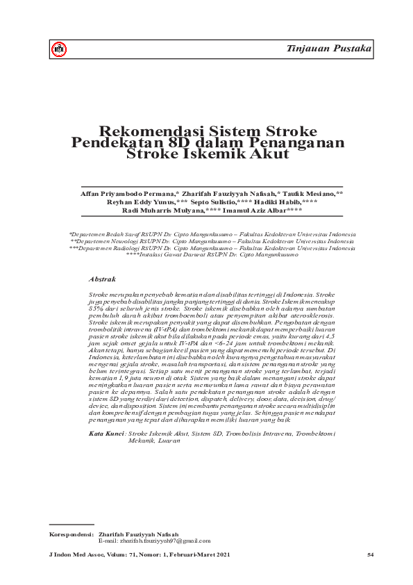 (PDF) Rekomendasi Sistem Stroke Pendekatan 8D dalam Penanganan Stroke Iskemik Akut