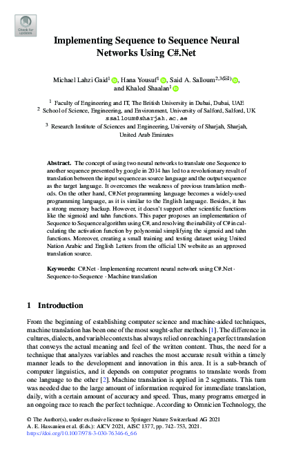 (PDF) Implementing Sequence to Sequence Neural Networks Using C#.Net