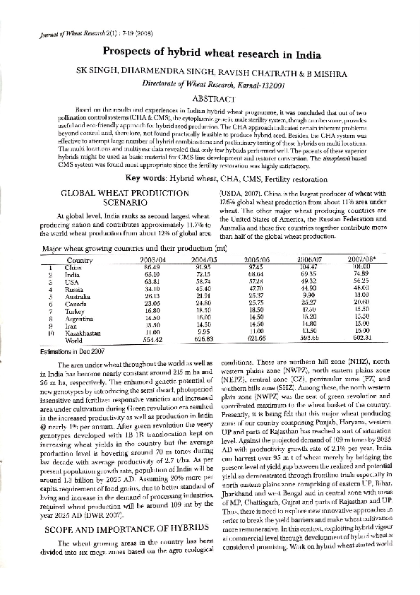 (PDF) Prospects of hybrid wheat research in India