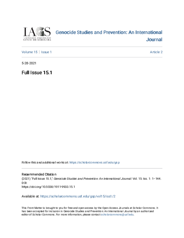 (PDF) Genocide Studies and Prevention: An International Journal Issue 15.1