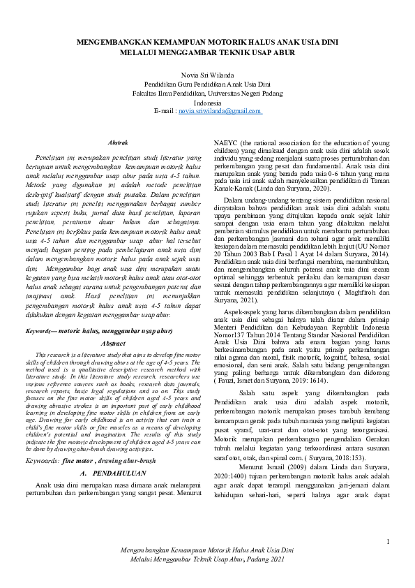 (DOC) Mengembangkan Kemampuan Motorik Halus Anak Usia Dini Melalui ...
