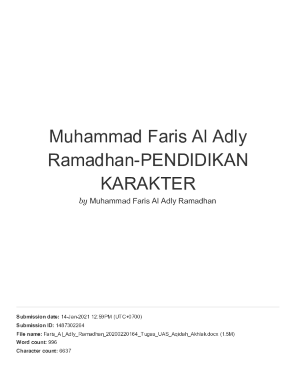 (PDF) Muhammad Faris Al Adly Ramadhan PENDIDIKAN KARAKTER