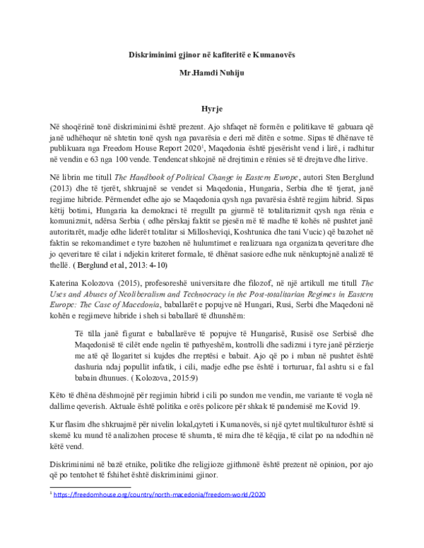 (DOC) Diskriminimi gjinor në kafiteritë e Kumanovës