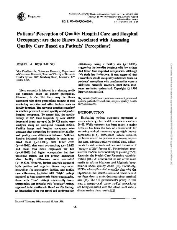 (PDF) Patients' Perception of Quality Hospital Care and Hospital ...