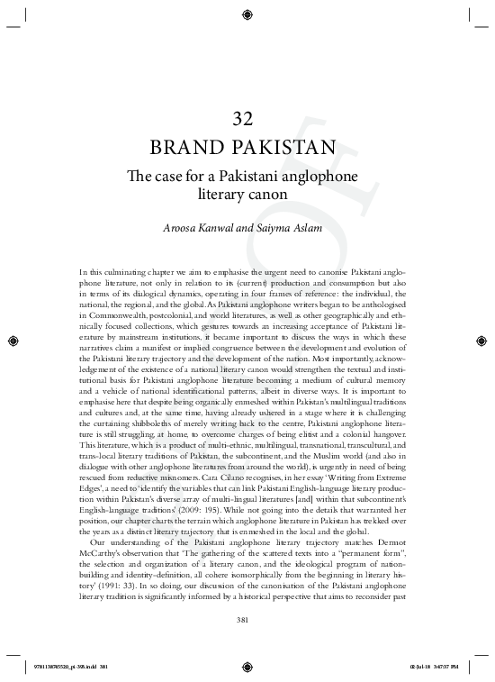 (PDF) “Brand Pakistan: The Case of Pakistani Anglophone Literary Canon ...