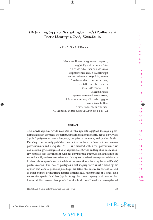 (PDF) (Re)writing Sappho: Navigating Sappho's (Posthuman) Poetic ...