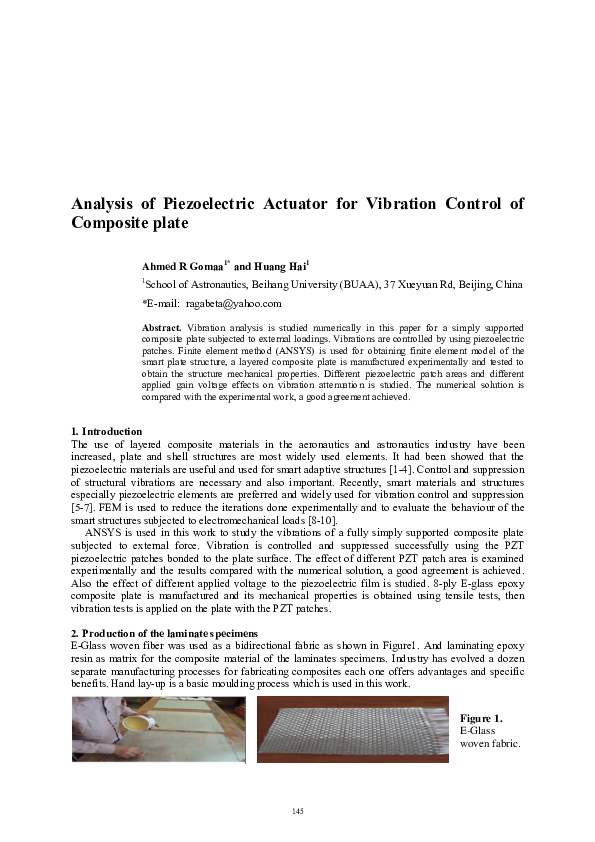 (PDF) Analysis of Piezoelectric Actuator for Vibration Control of Composite plate