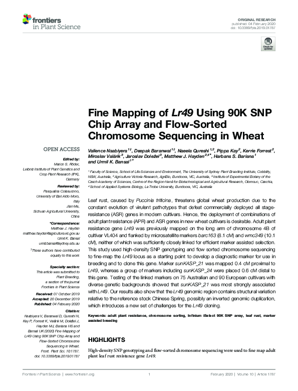 (PDF) Fine Mapping of Lr49 Using 90K SNP Chip Array and Flow-Sorted ...