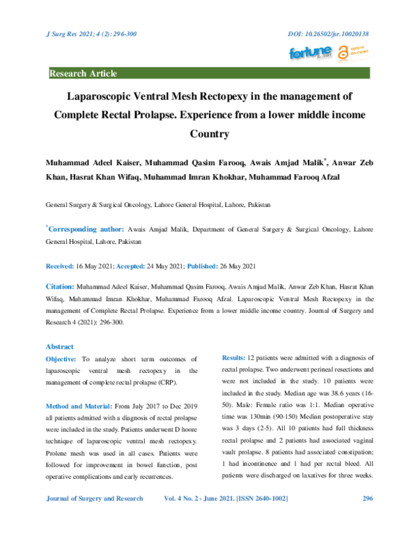 (PDF) Laparoscopic Ventral Mesh Rectopexy in the management of Complete ...