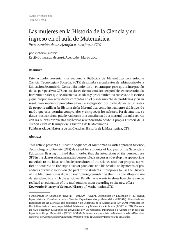Pdf Las Mujeres En La Historia De La Ciencia Y Su Ingreso En El Aula 2558