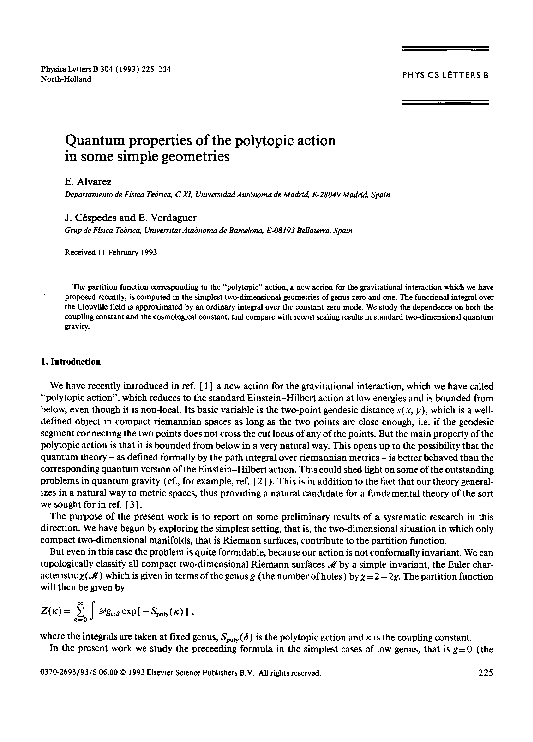 (PDF) Quantum-Properties of the Polytopic Action in Some Simple Geometries