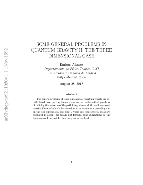 (PDF) Some General Problems in Quantum Gravity II: The Three ...
