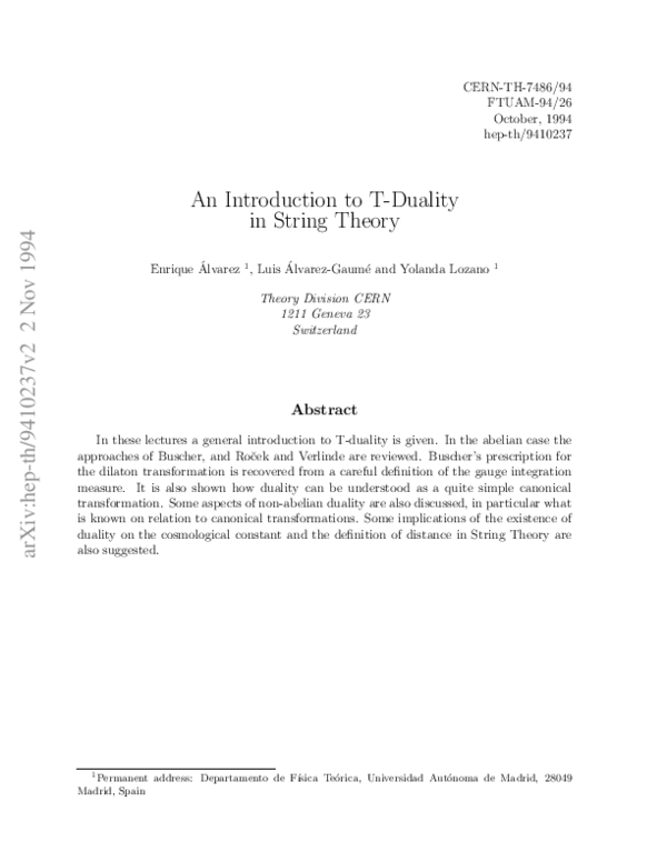 (PDF) An introduction to T-duality in string theory
